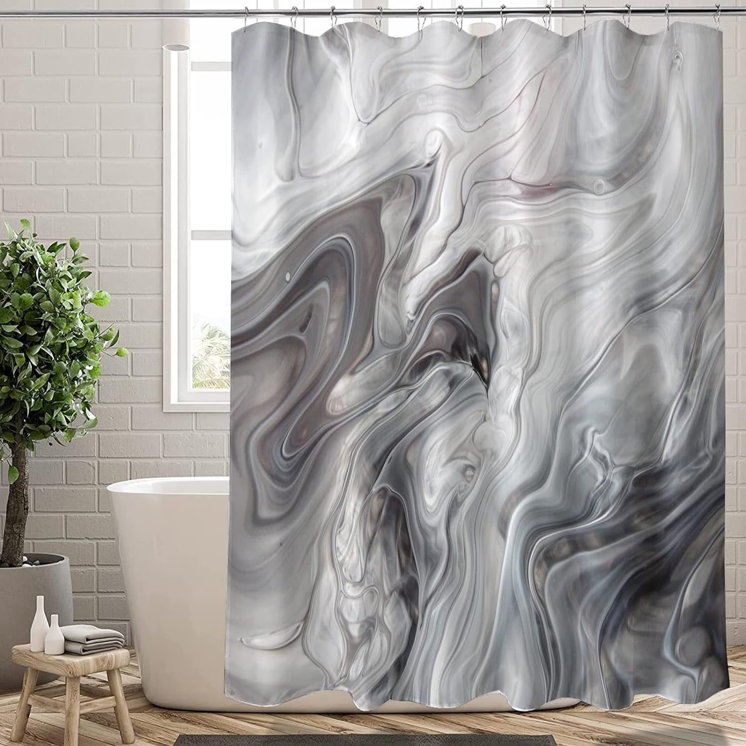 Extra Long Shower Curtain72x84 inch Length,Black and White Marble Texture Bathroom Shower ...