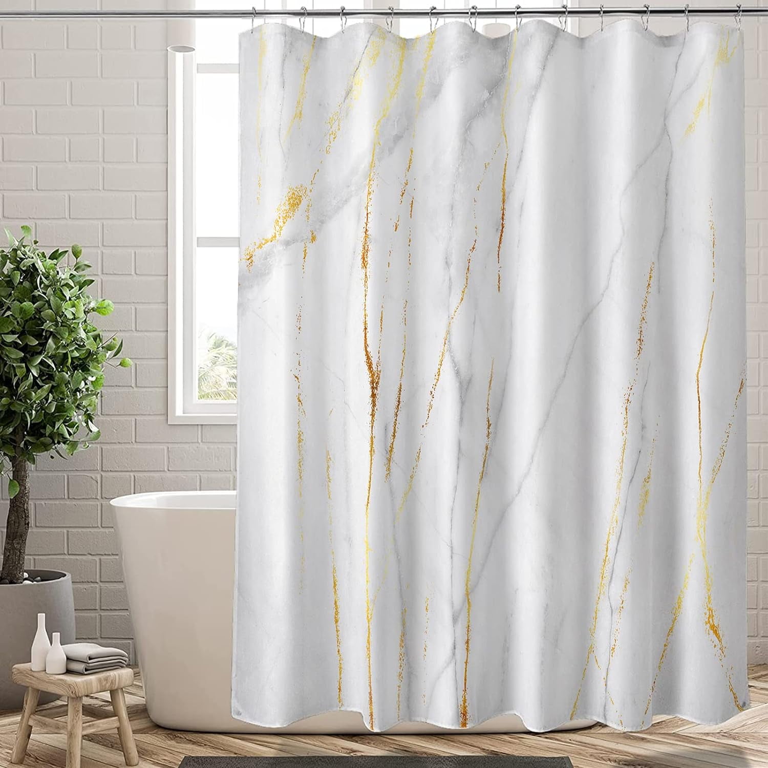 Extra Long Shower Curtain72x84 inch Length,Simple White Golden Marble Bathroom Shower Curtains ...