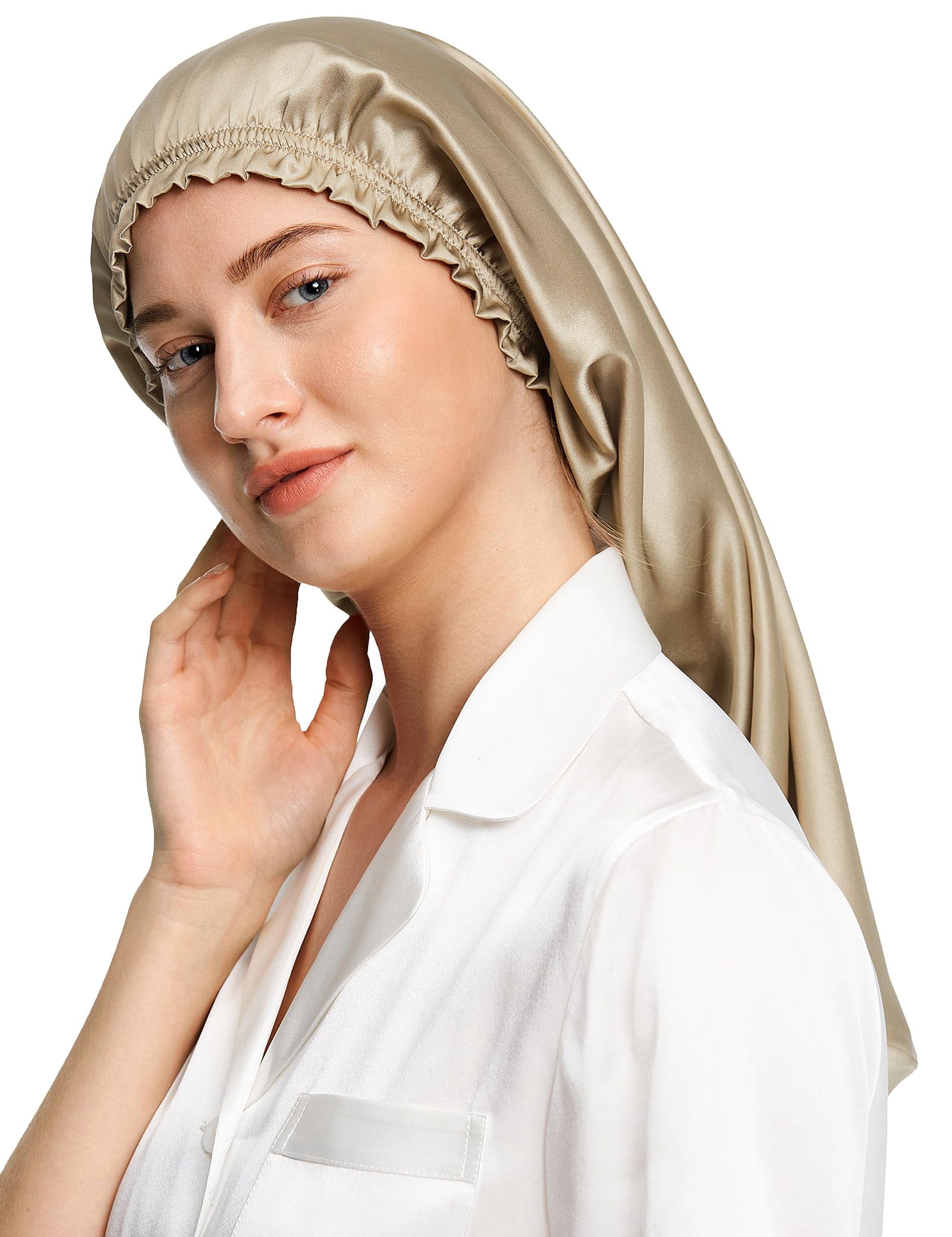 Extra Long Silk Bonnet Sleep Cap for Women Soft Adjustable Hair Bonnet ...