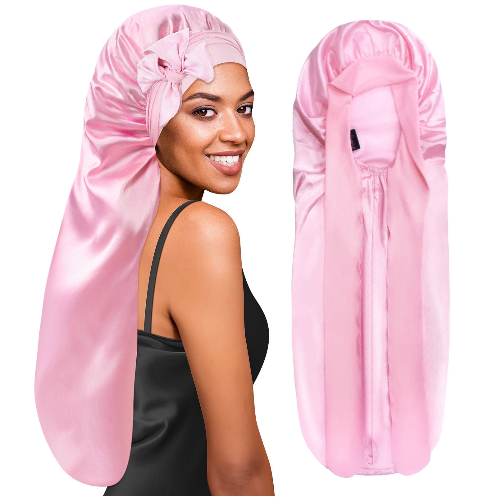 Extra Long Silky Satin Braid Bonnet with Tie Band Pink - Walmart.com