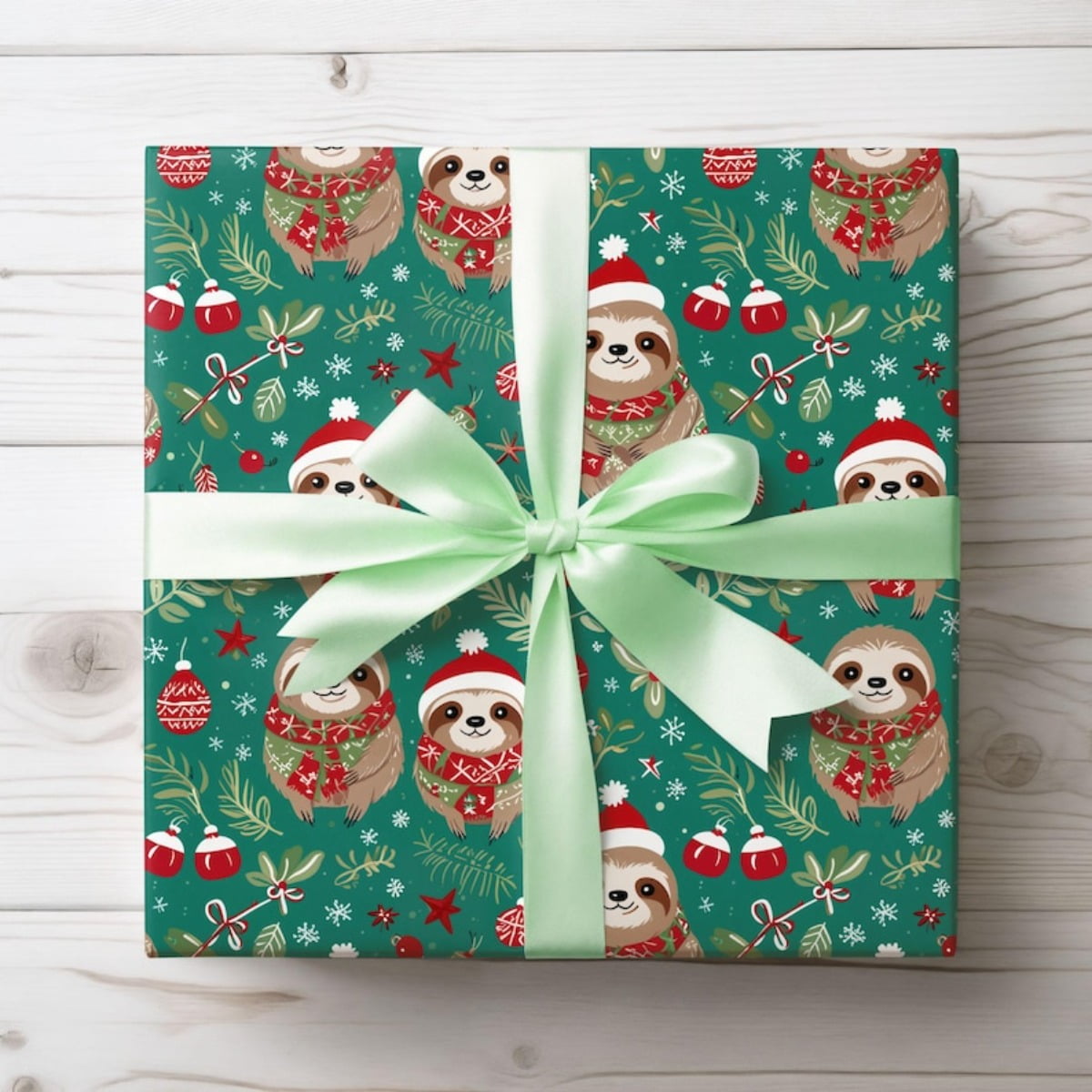 Extra Long Sloth Christmas Wrapping Paper Roll | 58x23 Inches Extra ...