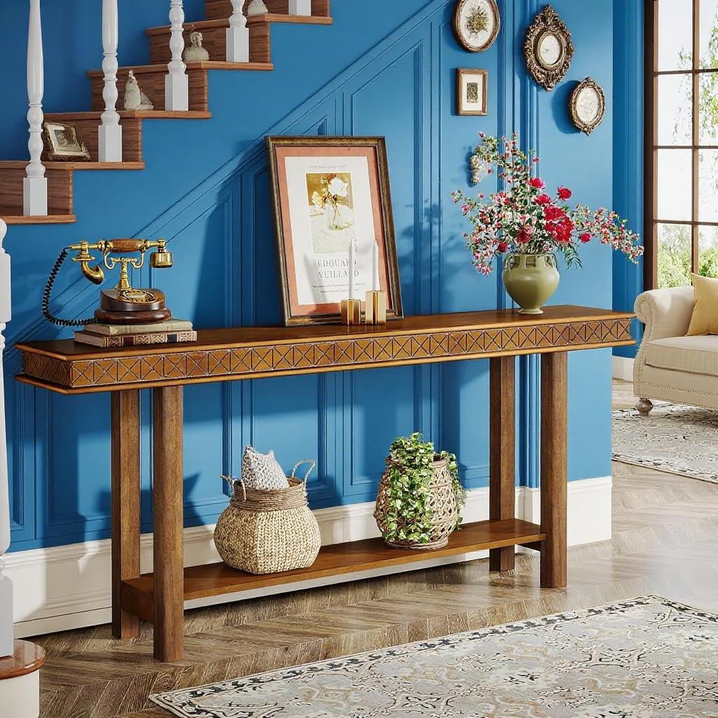 Extra-Long Solid Wood Console Table for Living Room & Entryway | 70.8 ...
