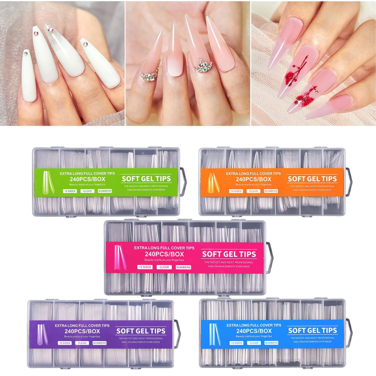 Extra Long Square Full Cover Nail Tips 240PCS XXXL Clear Full Cover ...