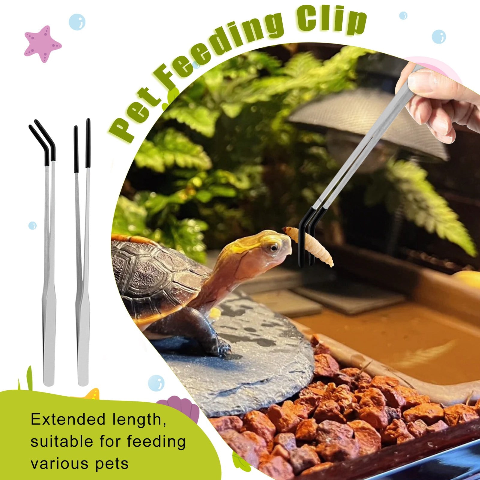 Extra Long Stainless Steel Reptile Feeding Tongs with Rubber Tip ...