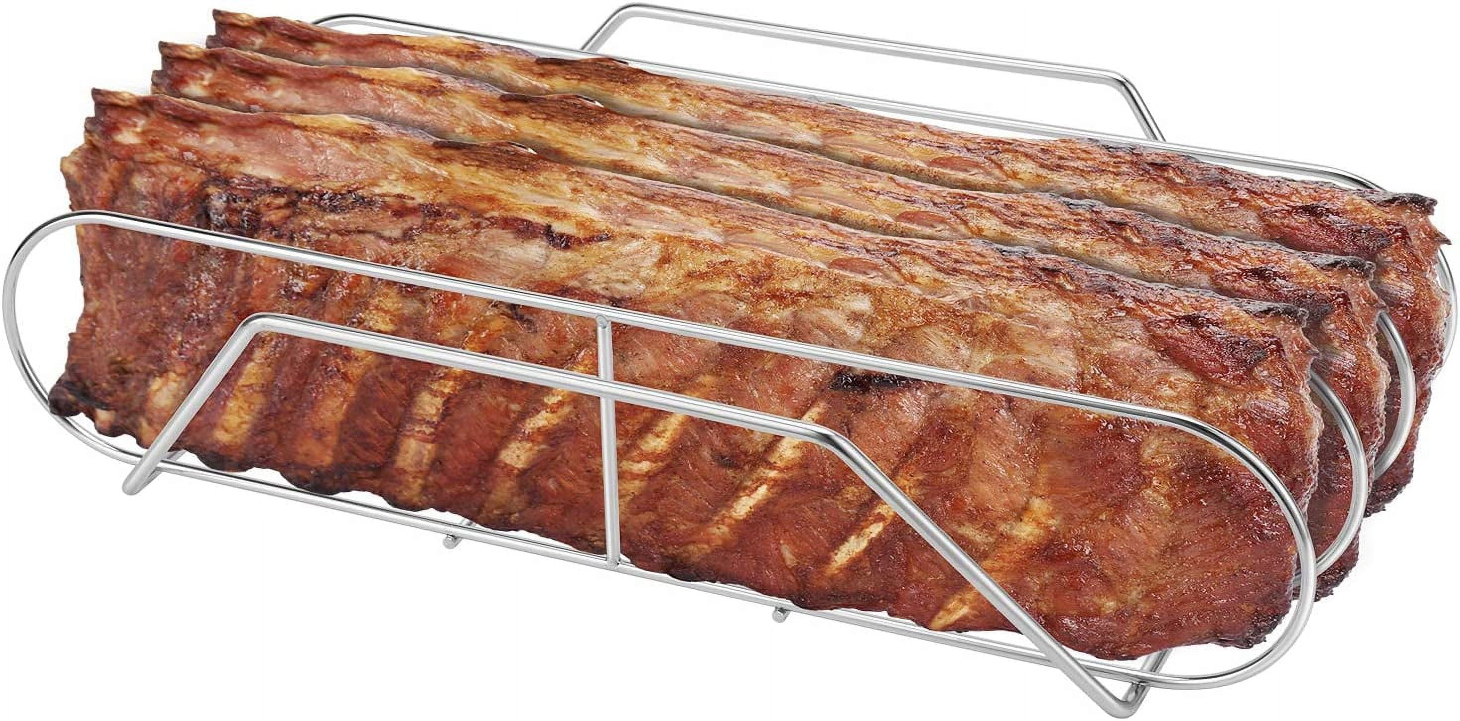 Extra Long Stainless Steel Rib Rack for Smoking and Grilling, Holds up ...