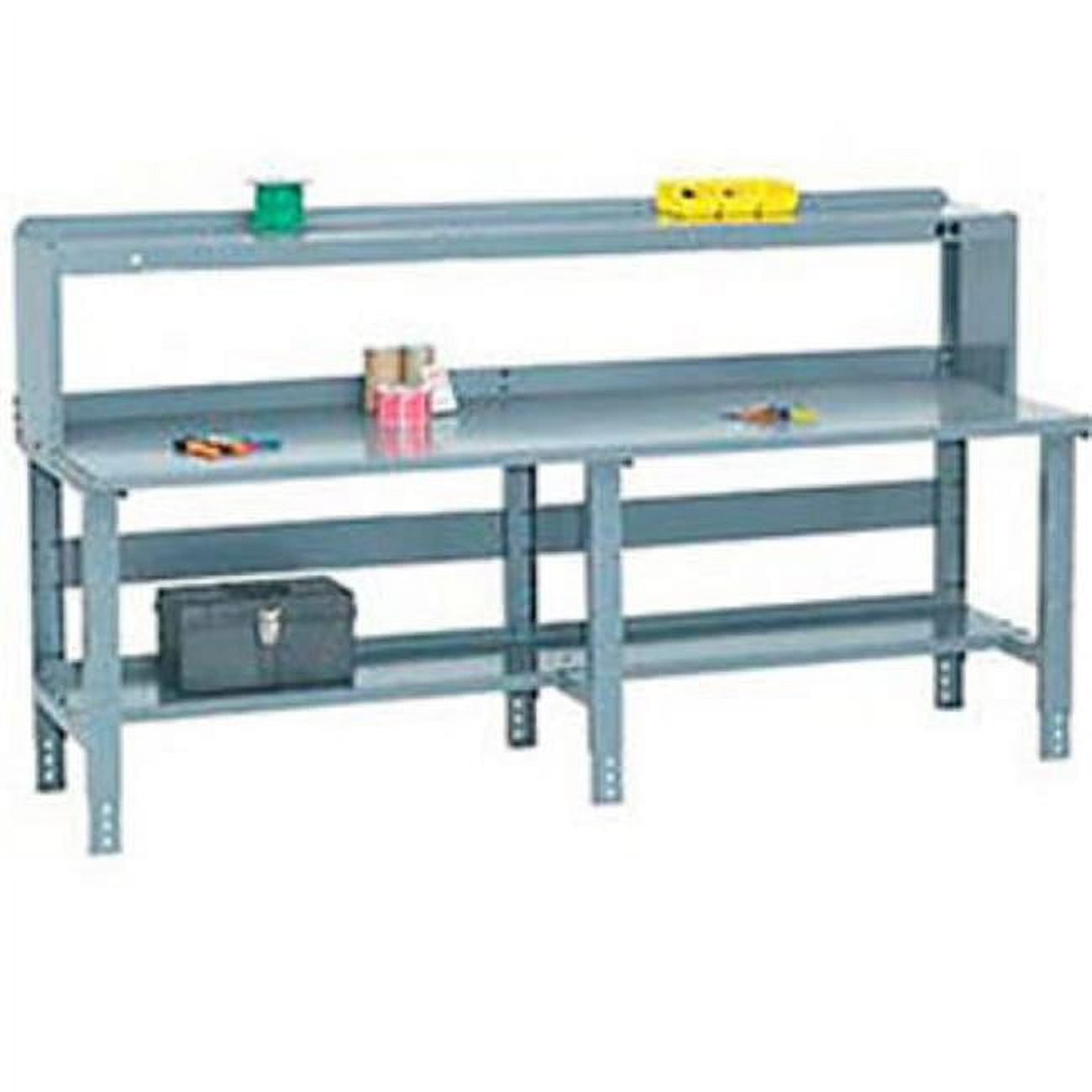 Extra Long Steel Top Workbench with Side & Back Rails, Shelf & Riser ...