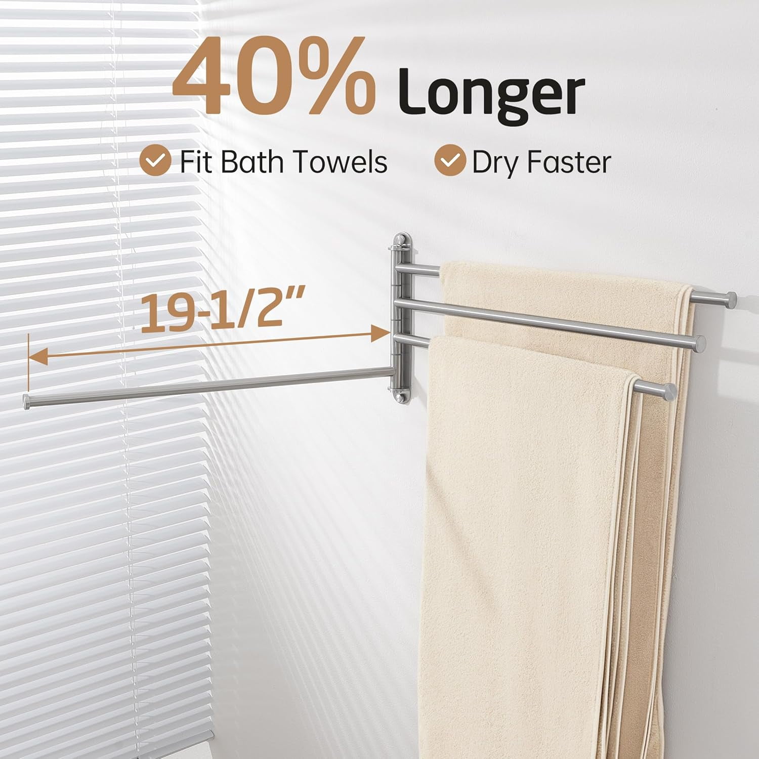 Extra Long Swivel Towel Bar 19.5" 4-Arm, Swing Out Towel Rack for ...