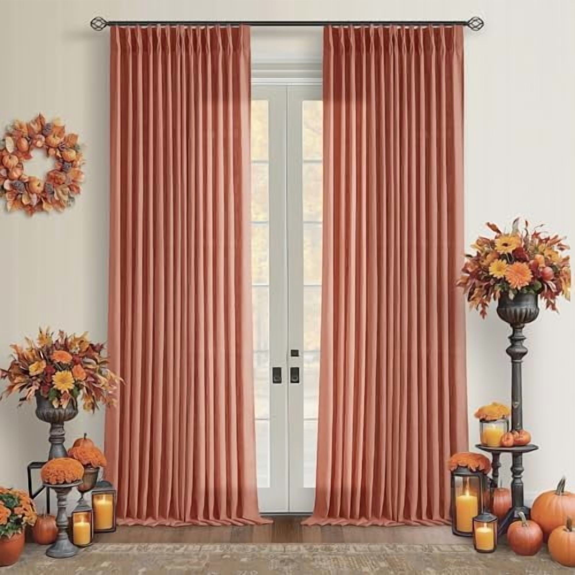 Extra Long Terracotta Linen Curtains 120 Inches Long Red Clay Farmhouse ...