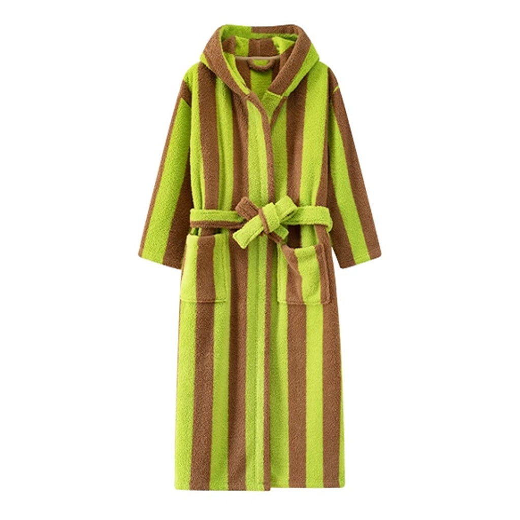 Extra-Long Thickened Winter Bathrobe for Women Morning Gown,Hooded ...