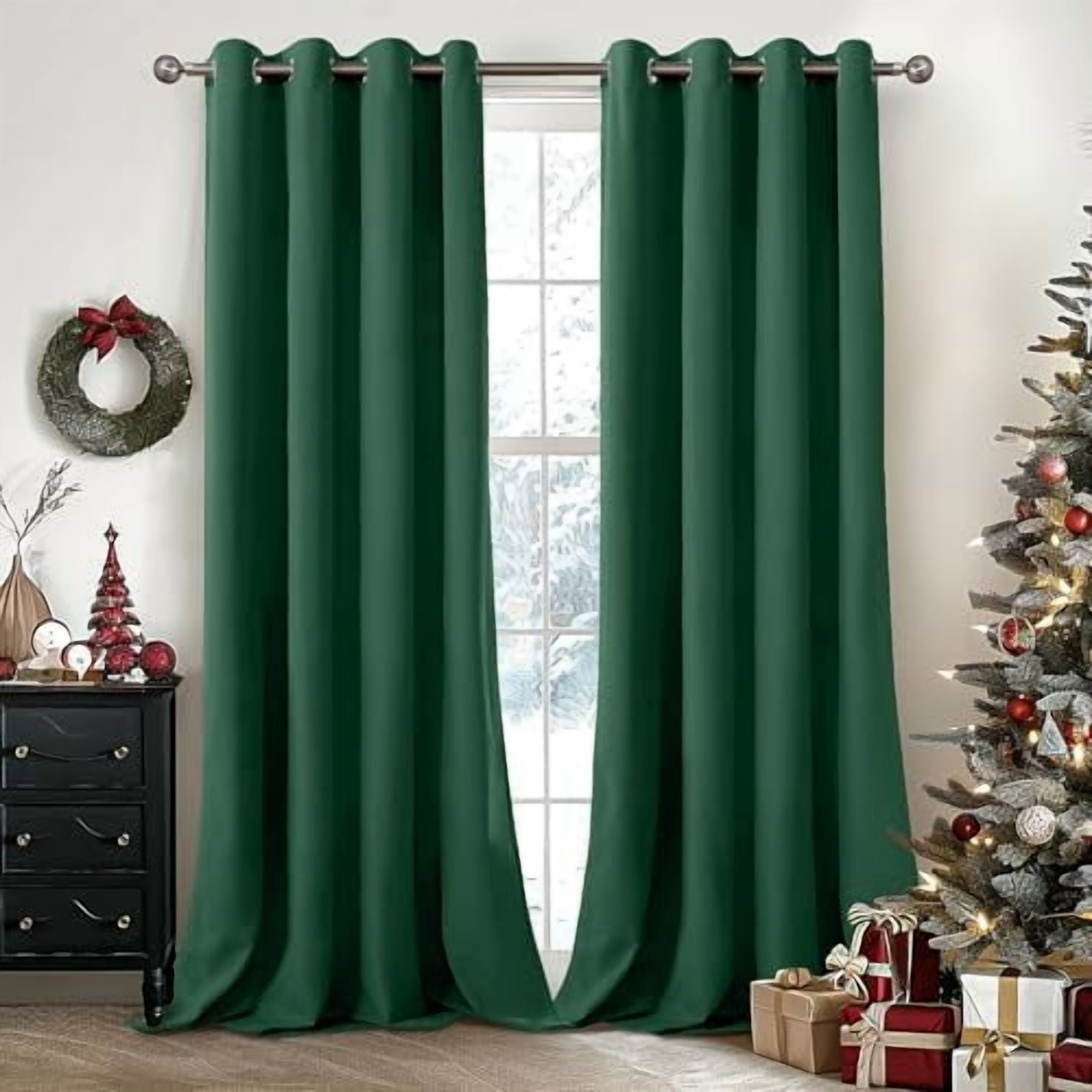 Extra Long Velvet Curtains 96 Inch Length with Grommet for Living Room, Emerald Green Blackout ...