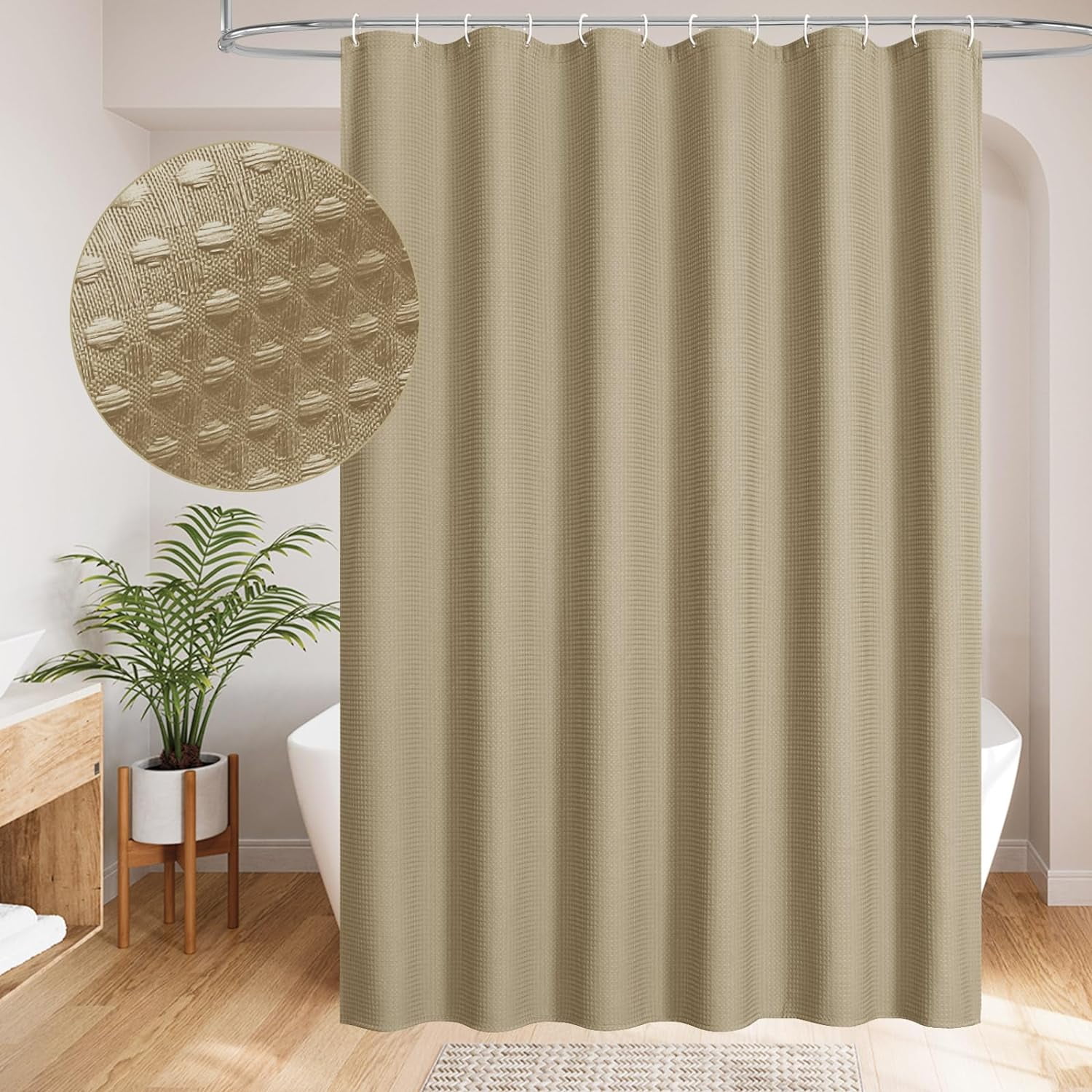 Extra Long Waffle Shower Curtain 72 x 84, Tan Farmhouse Fabric 84 inch Shower Curtain, Taupe ...