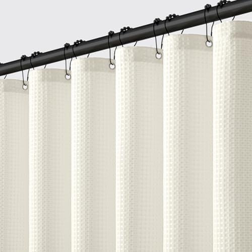 Extra Long Waffle Weave Shower Bath Curtain 90 Inch Long with 12 Metal ...