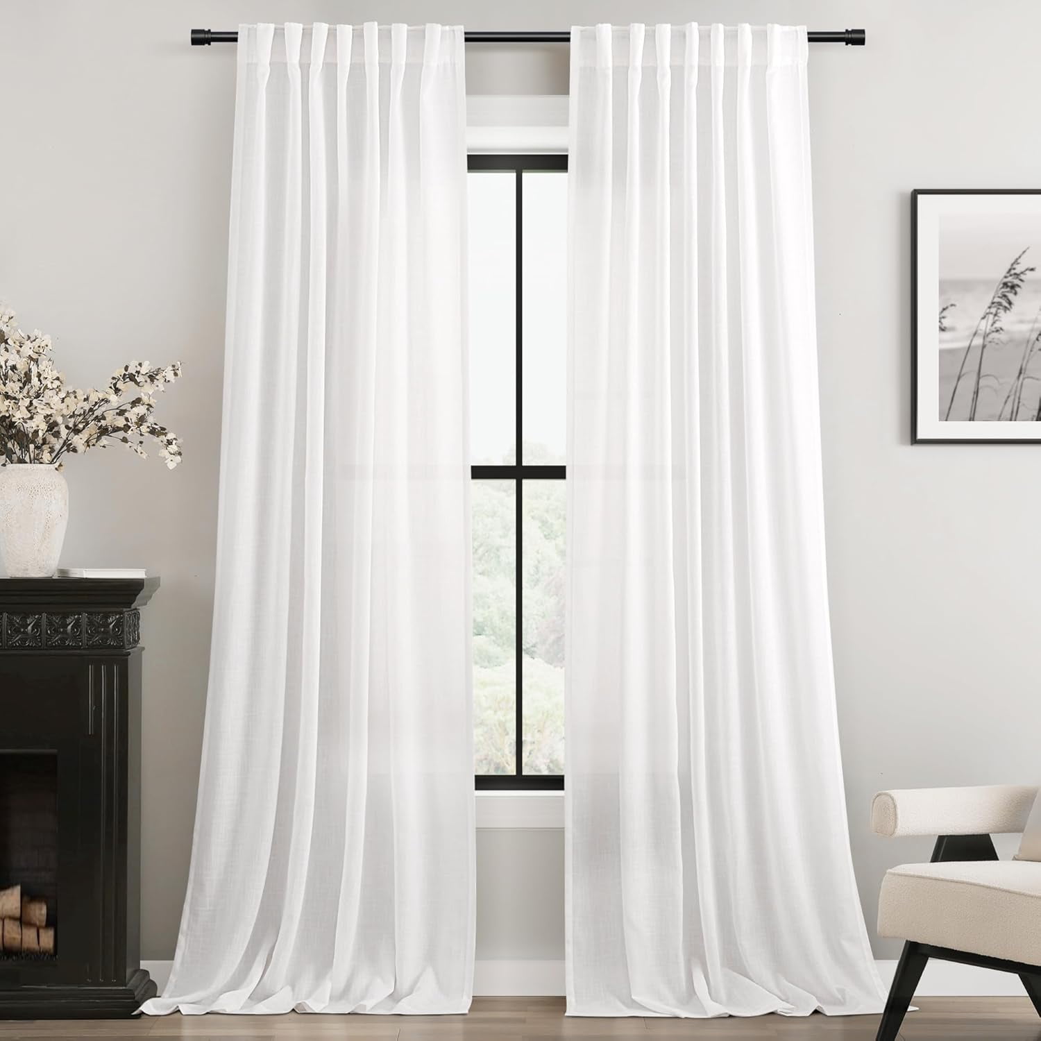Extra Long White Curtain 108 inches Long 2 Panels Set Back Tab Light ...