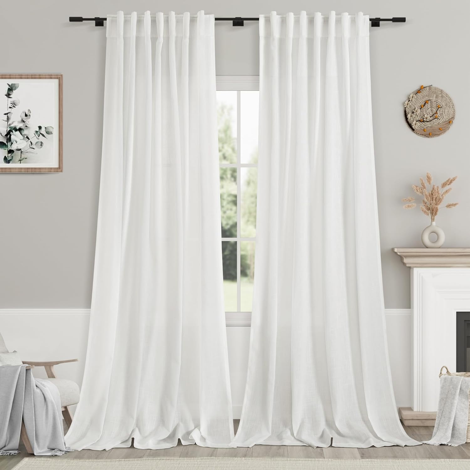 Extra Long Off White Curtain 108 inches Long 2 Panels Set for Living Room Back Tab Modern ...