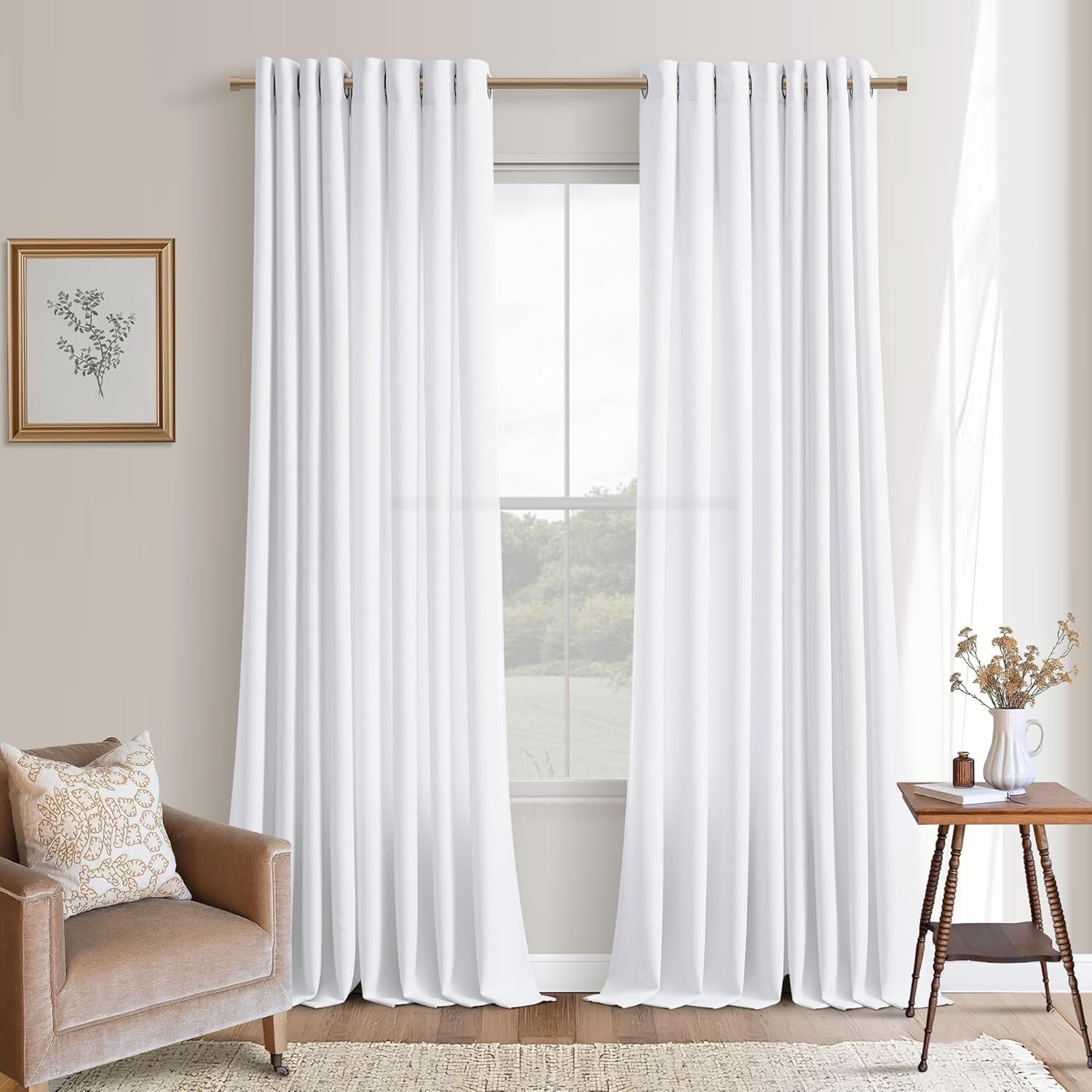 Extra Long White Curtain 120 Inches, Eyelet Grommet Light Filtering ...