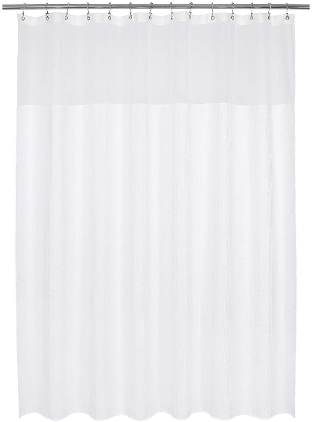 Extra Long and Wide Fabric Shower Curtain with Sheer Window 84 x 84 ...