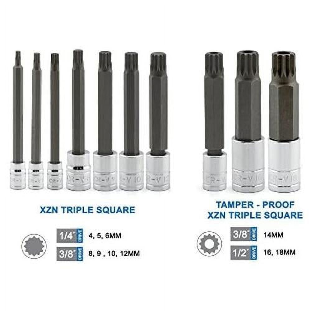 Extra Long XZN Triple Square Spline Bit Socket Set, Steel | 10-Piece ...