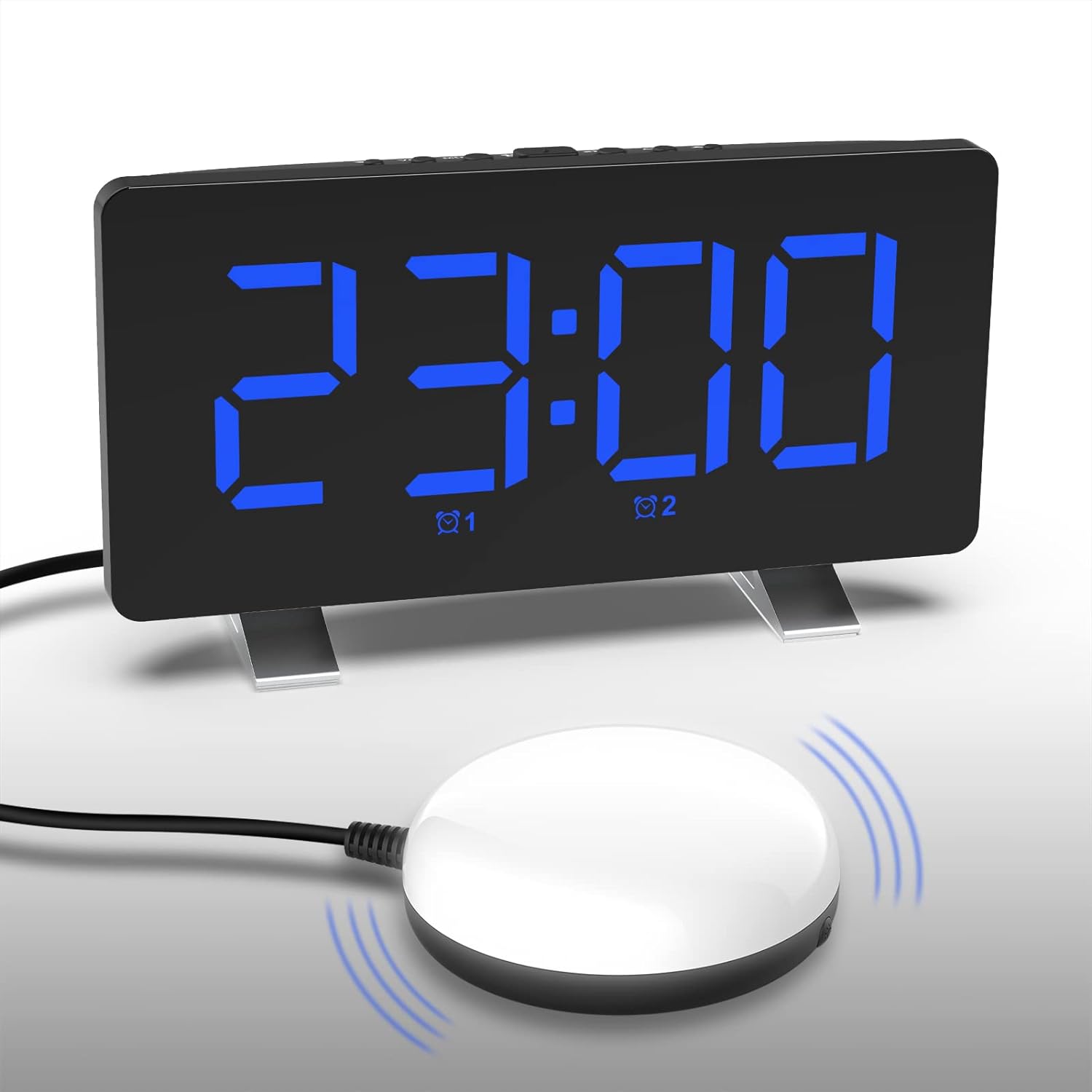Extra Loud Vibrating Alarm Clock with Bed Shaker, Dual Alarms Digital ...