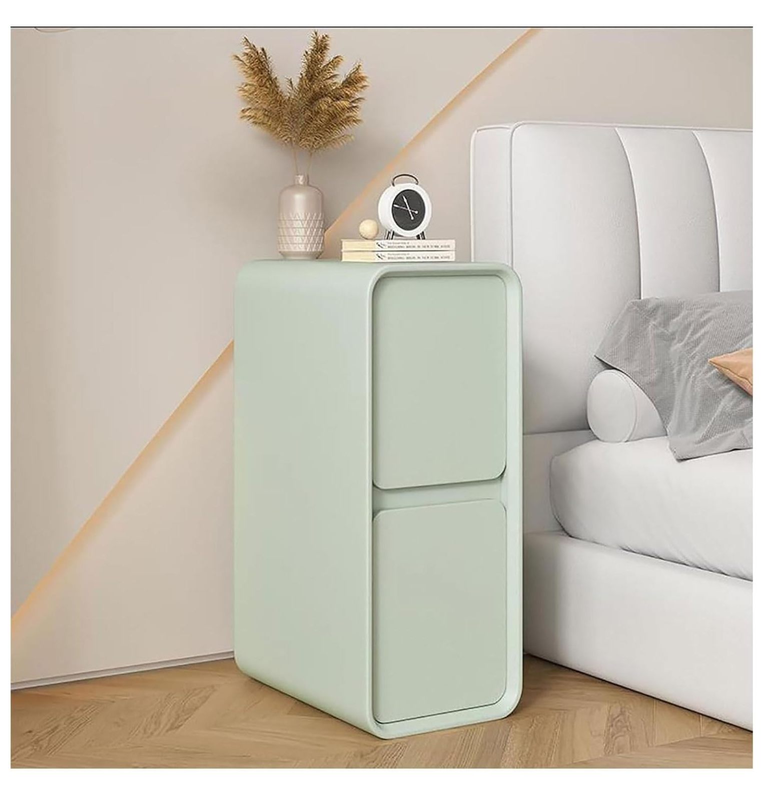Extra Narrow Nightstand w/2 Solid Wood Drawers Modern Small Slim ...