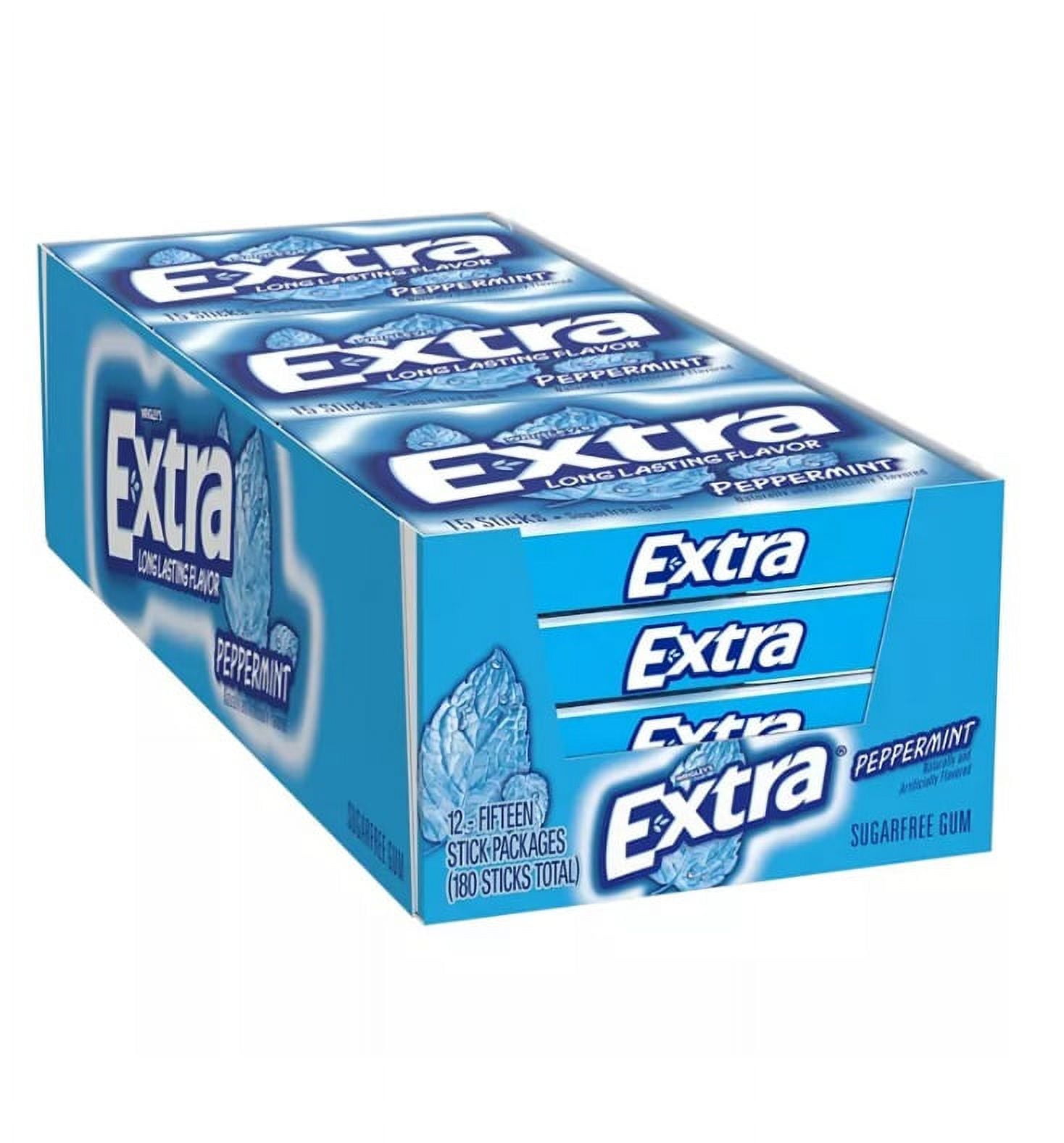 Wrigley's Extra Peppermint Sugar Free Chewing Mint Gum, 15 Stick Packs ...