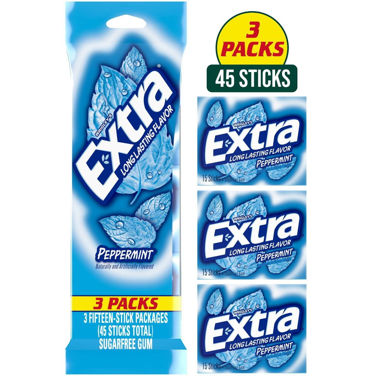 Extra Peppermint Sugar-Free Gums - 3.95oz/3pk - Pack of 2 - Walmart.com