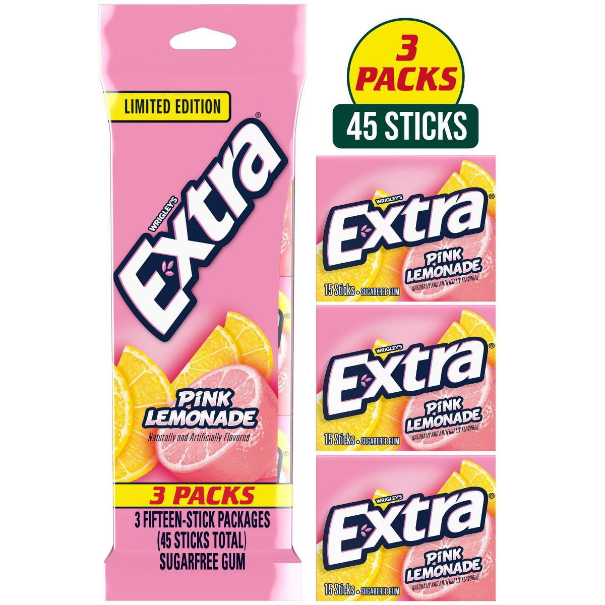 Extra Pink Lemonade Chewing Gums - 4.76oz/3pk - Pack of 2 - Walmart.com