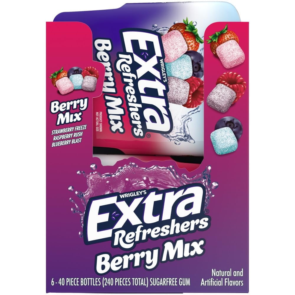 Extra, Refreshers Berry Mix Gum, 3.21-Ounce, 40-Piece Bottle, Pack of 6 ...