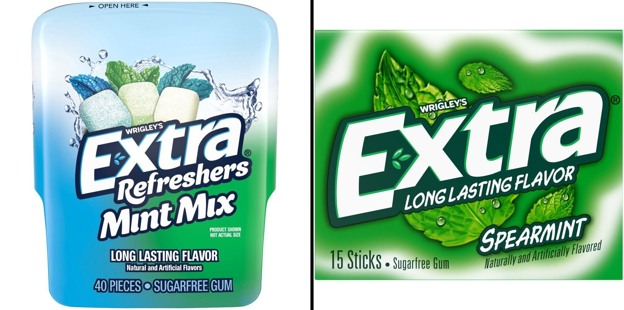 Extra Refreshers Mint Mix Sugar Free Gum 40 pc & Extra Spearmint Sugar ...