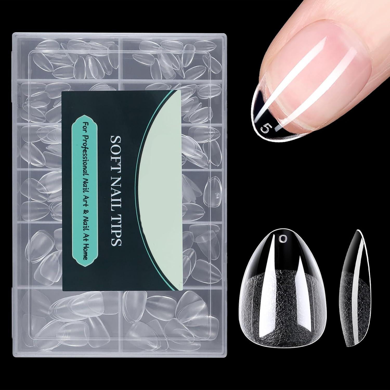 Extra Short Almond Nail Tips, 216pcs Acrylic Fake Nails Soft Gel X Nail ...