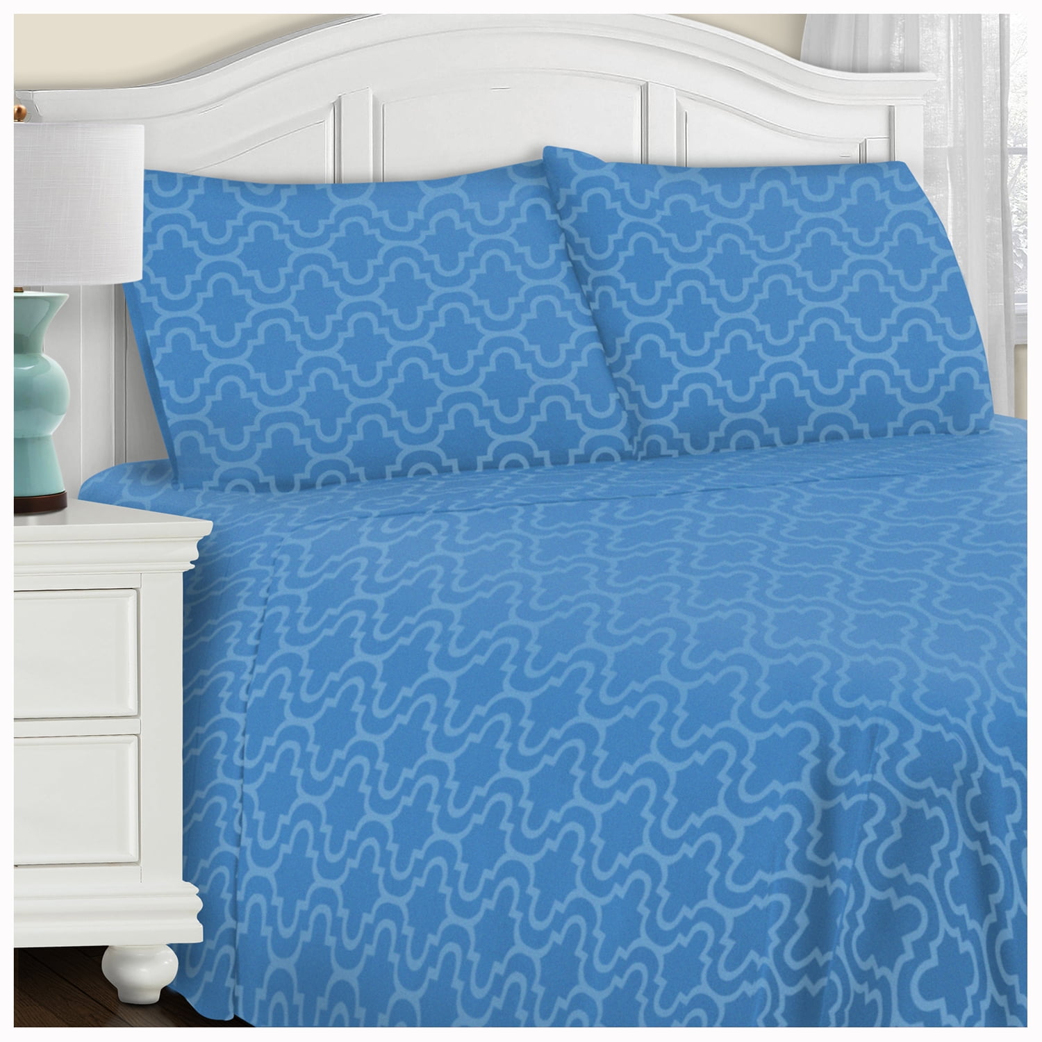 Extra Soft Fitted Sheet, Light Blue Trellis, King - Walmart.com