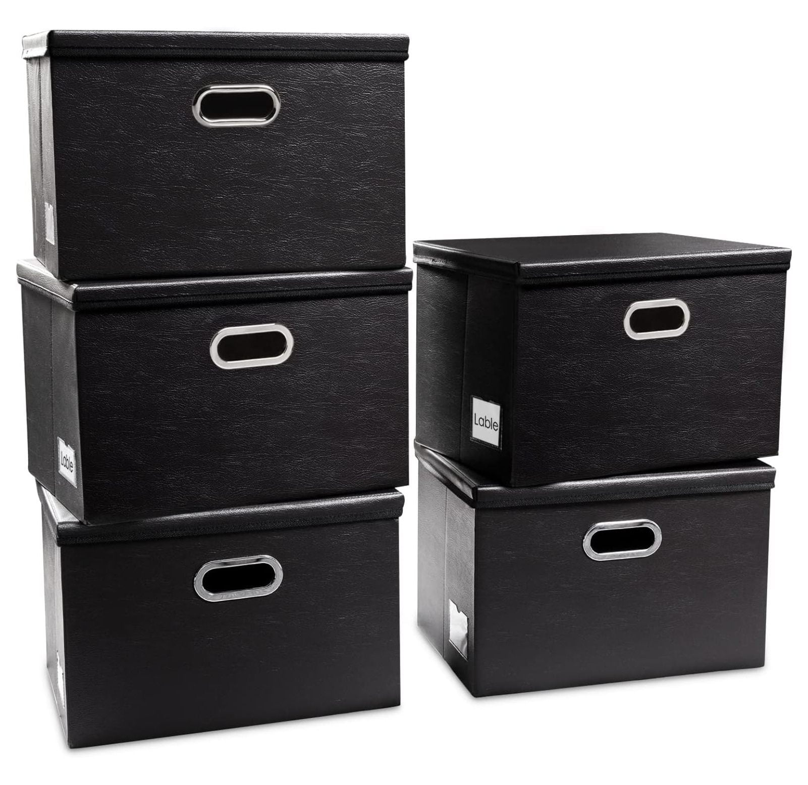 Extra Stackable Storage Bins with Lids [5-Pack] Leather Fabric Foldable ...