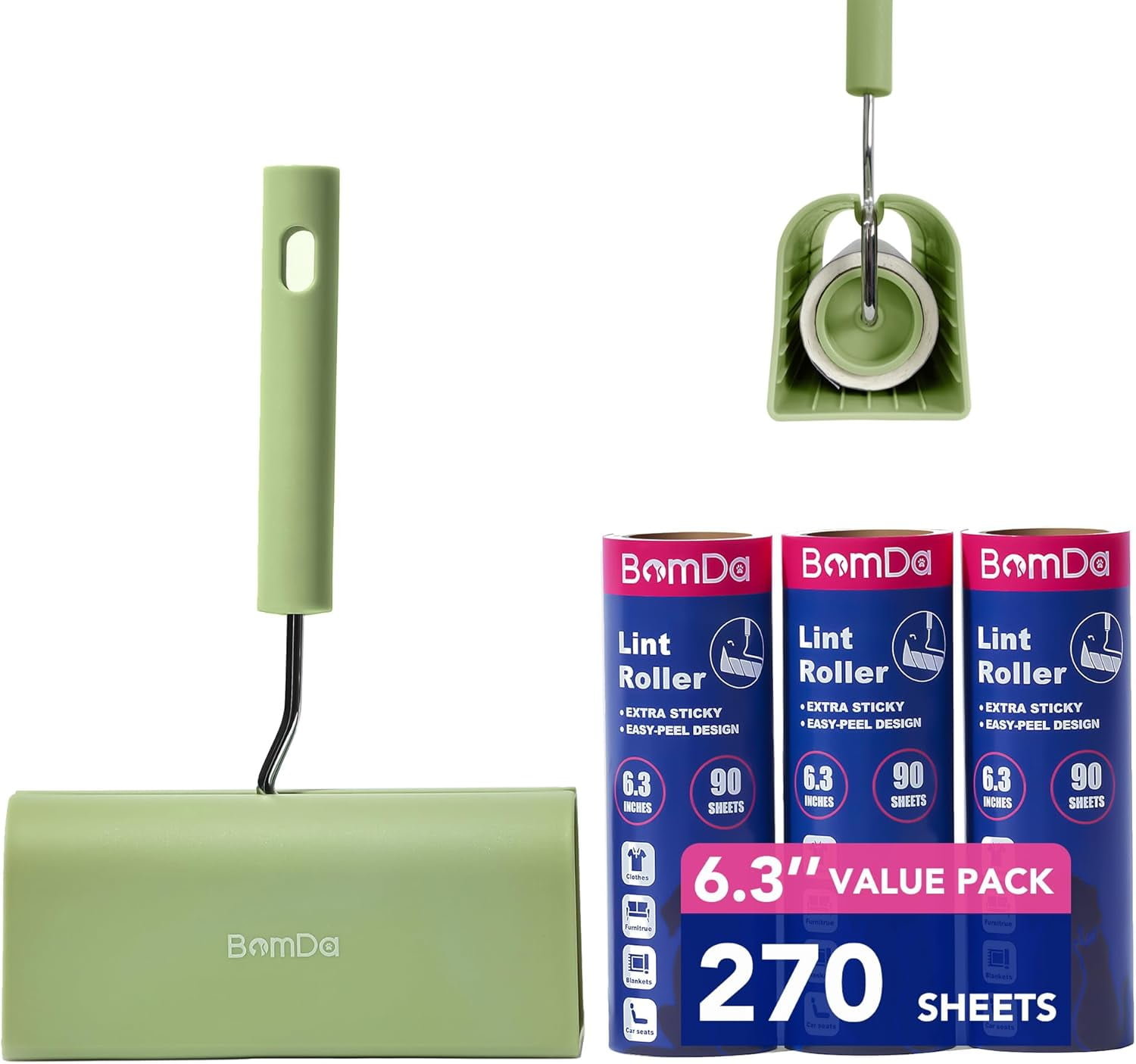 Extra Sticky Large Surface Lint Roller, 6.3'' Giant Lint Roller for Pet ...