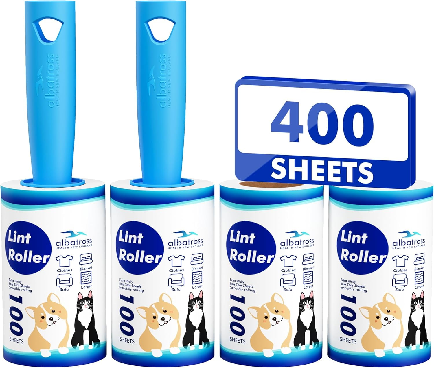 Extra Sticky Lint Roller, Mega Value Set 400 Sheets for Pet Hair ...