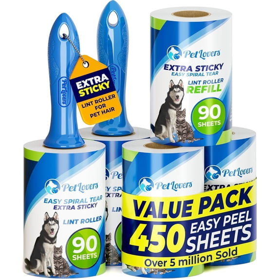Extra Sticky Lint Roller Mega Value Set 450 Sheets for Pet Hair Removal ...