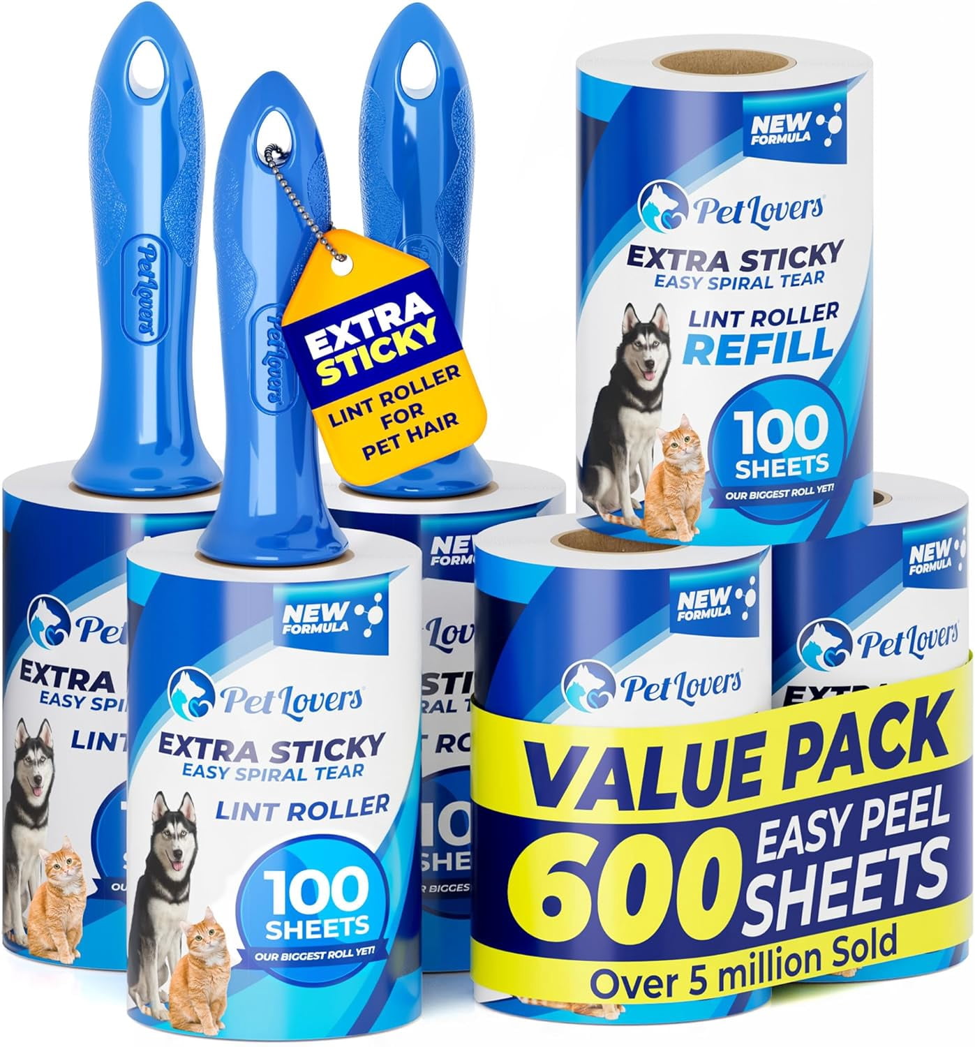 Extra Sticky Lint Roller Mega Value Set 600 Sheets for Pet Hair Removal ...