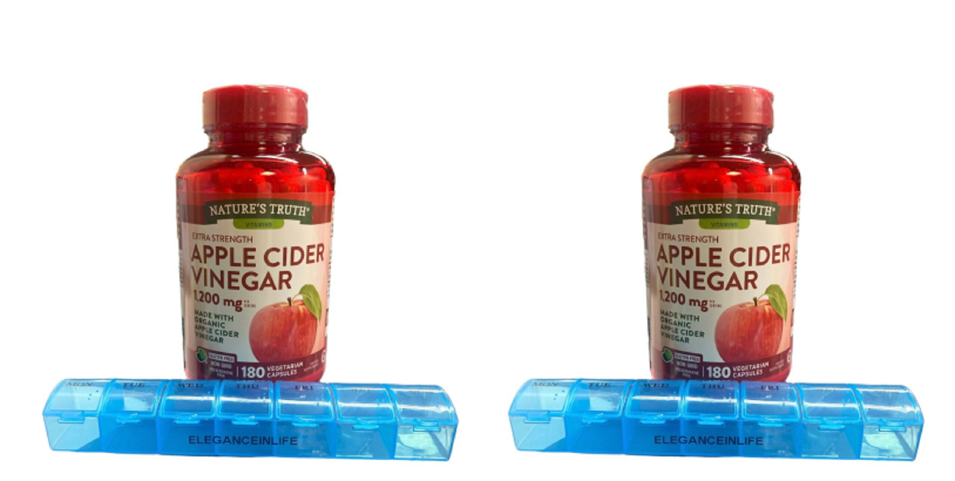 Extra Strength Apple Cider Vinegar 1200 mg 180 Vegetarian Capsules With One Eleganceinlife ...