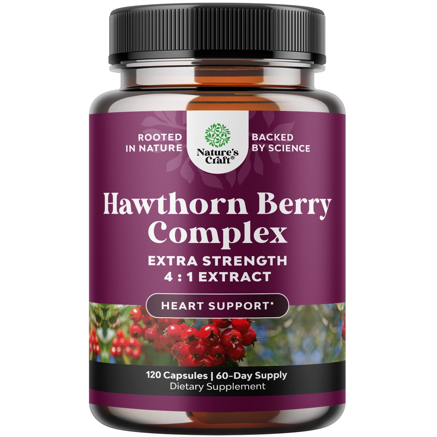 Nature's Craft Extra Strength Hawthorn Berry 1330mg Capsules - Pure ...