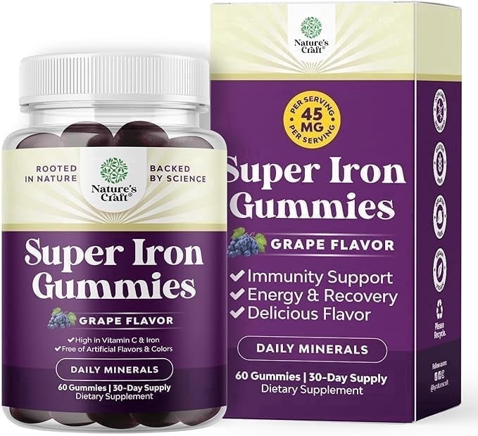 Nature's Craft Iron Gummies - High Strength 45mg, Vegan, Natural, Chewy ...
