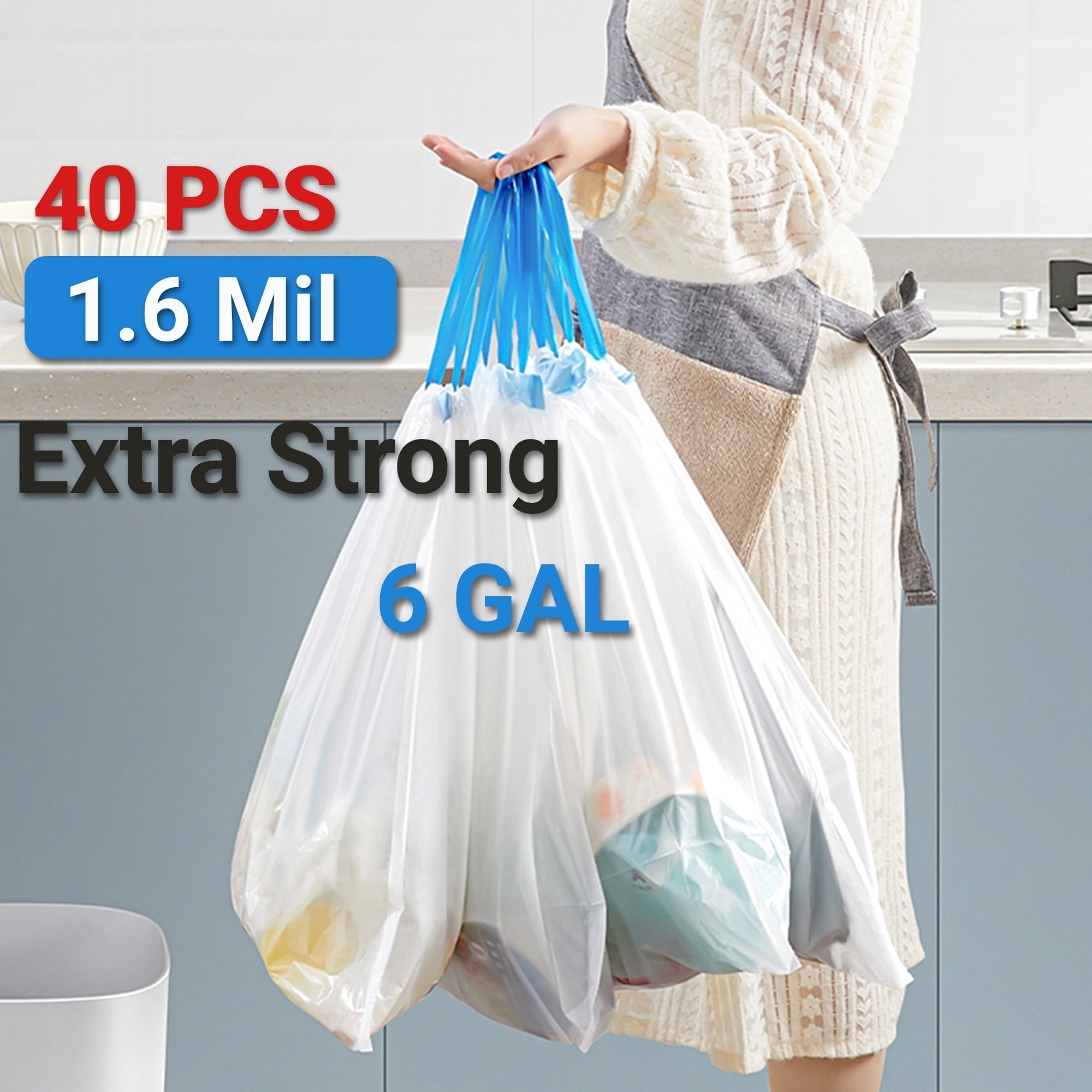 Extra Strong 1.6 Mil 6 Gallon 40 Counts Strong Trash Bags Garbage Bags ...