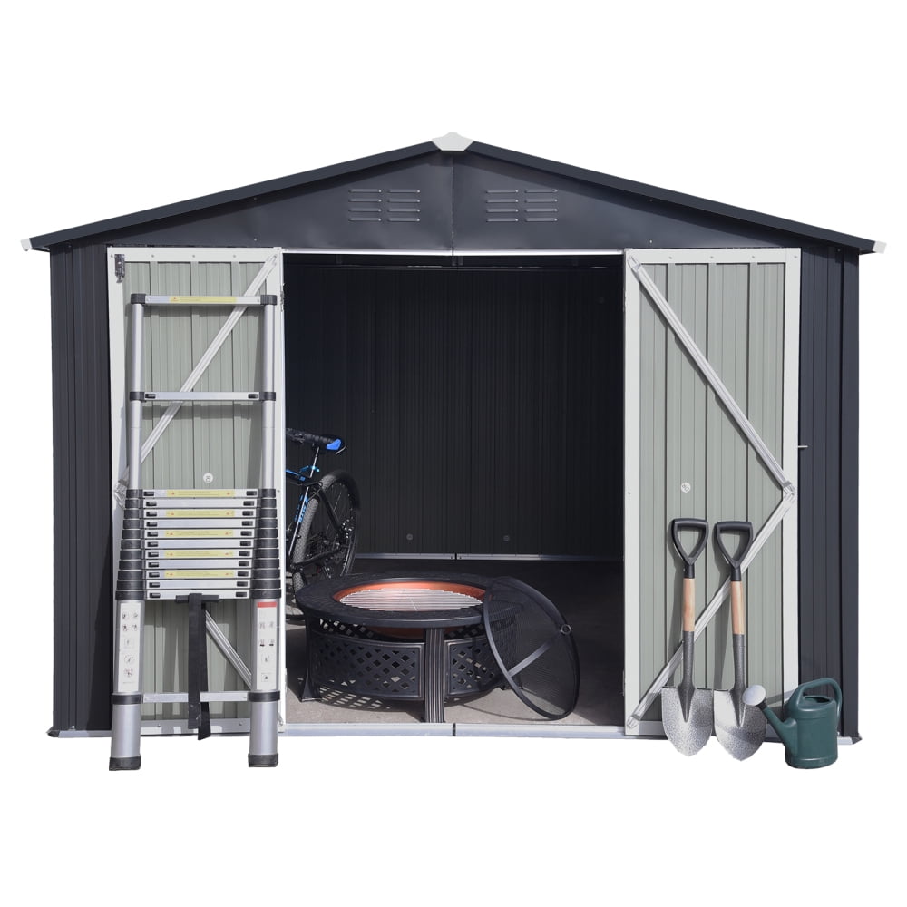 Extra-Strong 80sqft Garden Storage - Lockable Dark Grey Steel Shed w ...