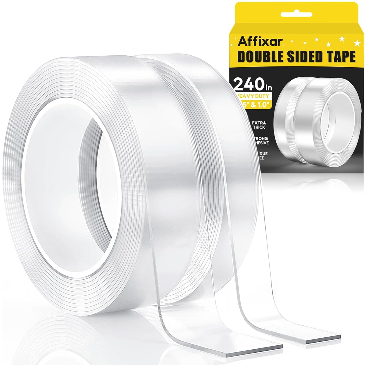 Extra Strong Double Sided Tape Heavy Duty (2 Rolls, Total 20 FT), Clear ...