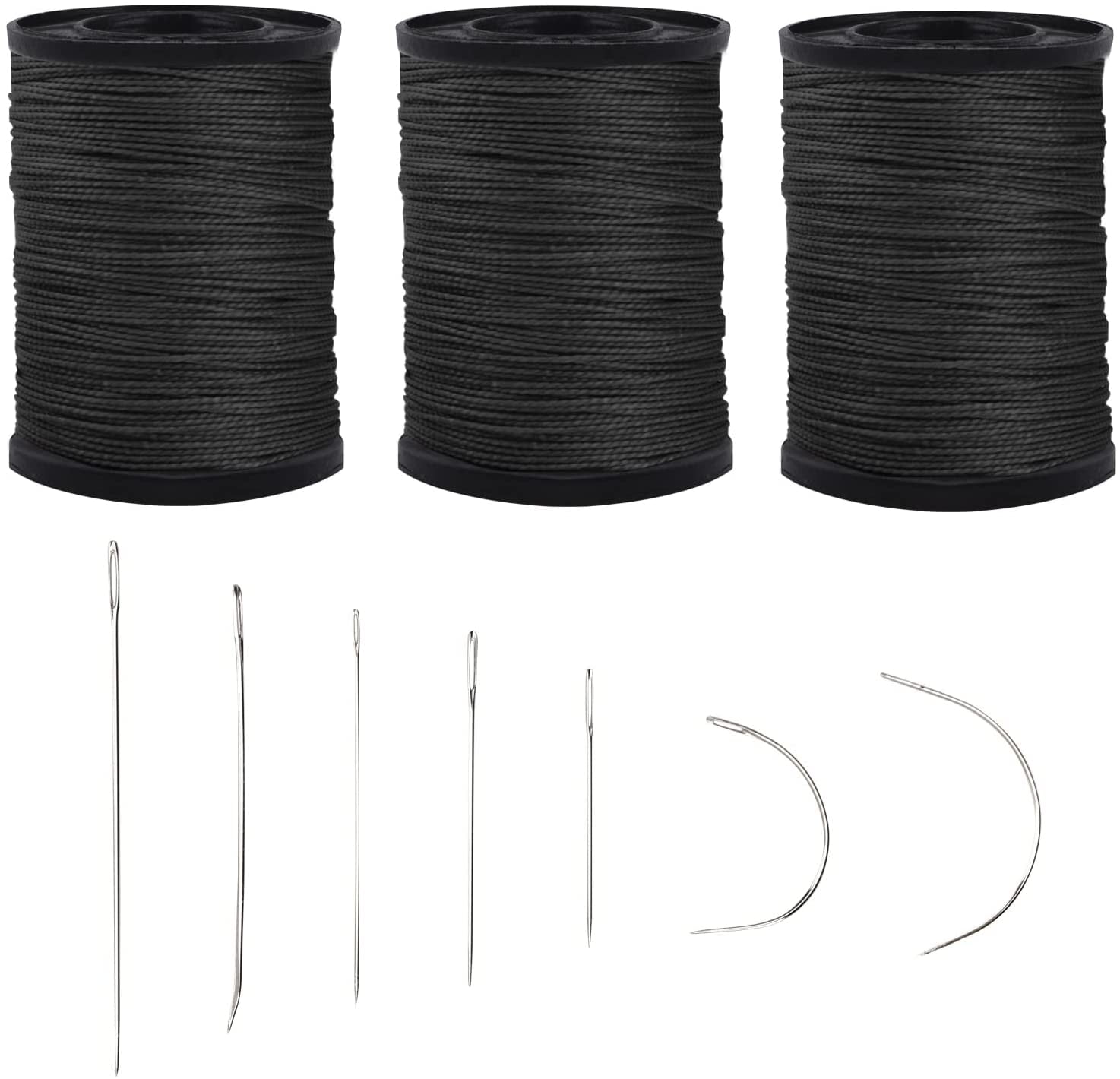 Menkey Heavy Duty Upholstery Sewing Thread Kit with 3 Rolls Black Nylon ...