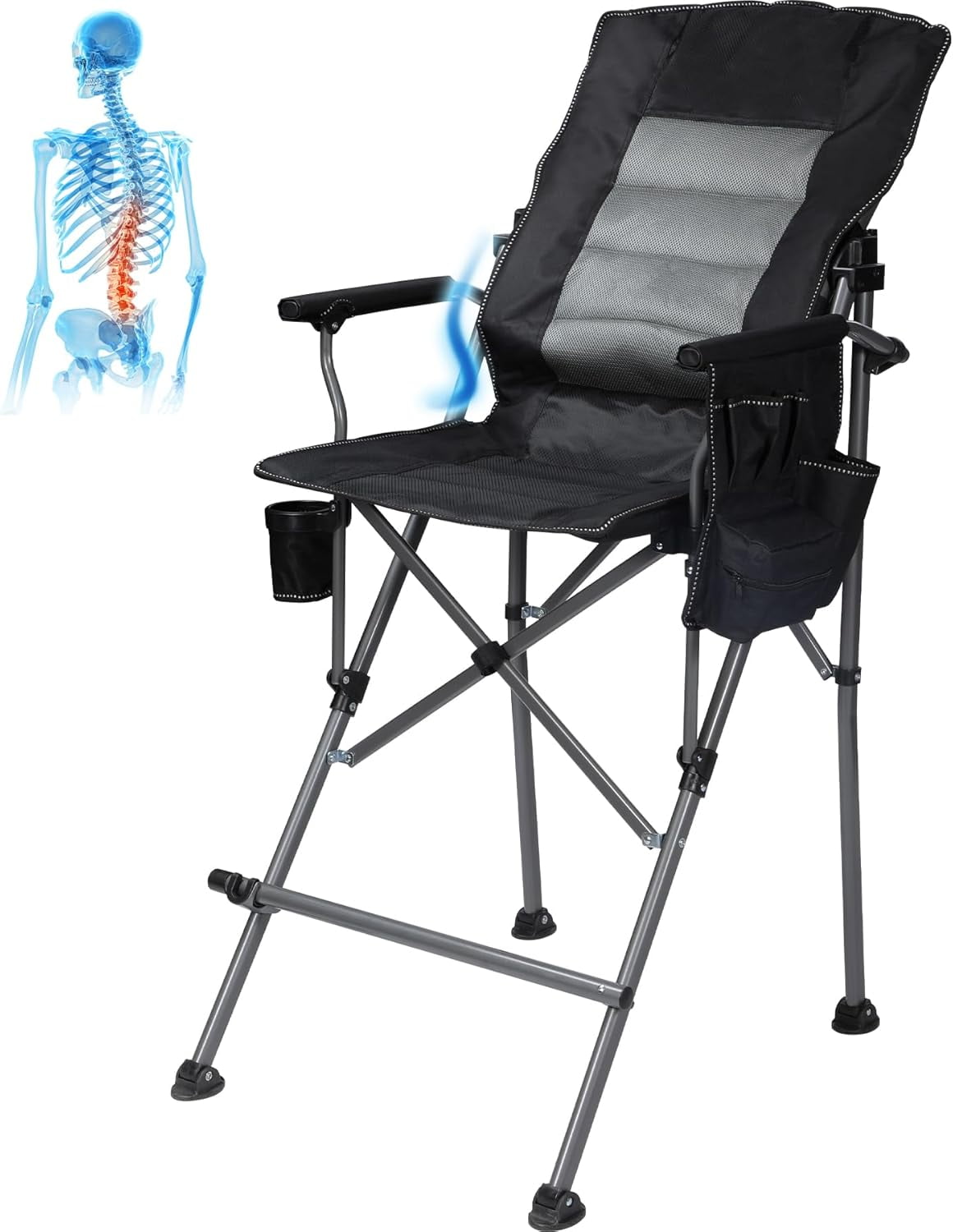 Extra Tall Folding Chairs for Adults 330lbs with Adjustable Backrest ...