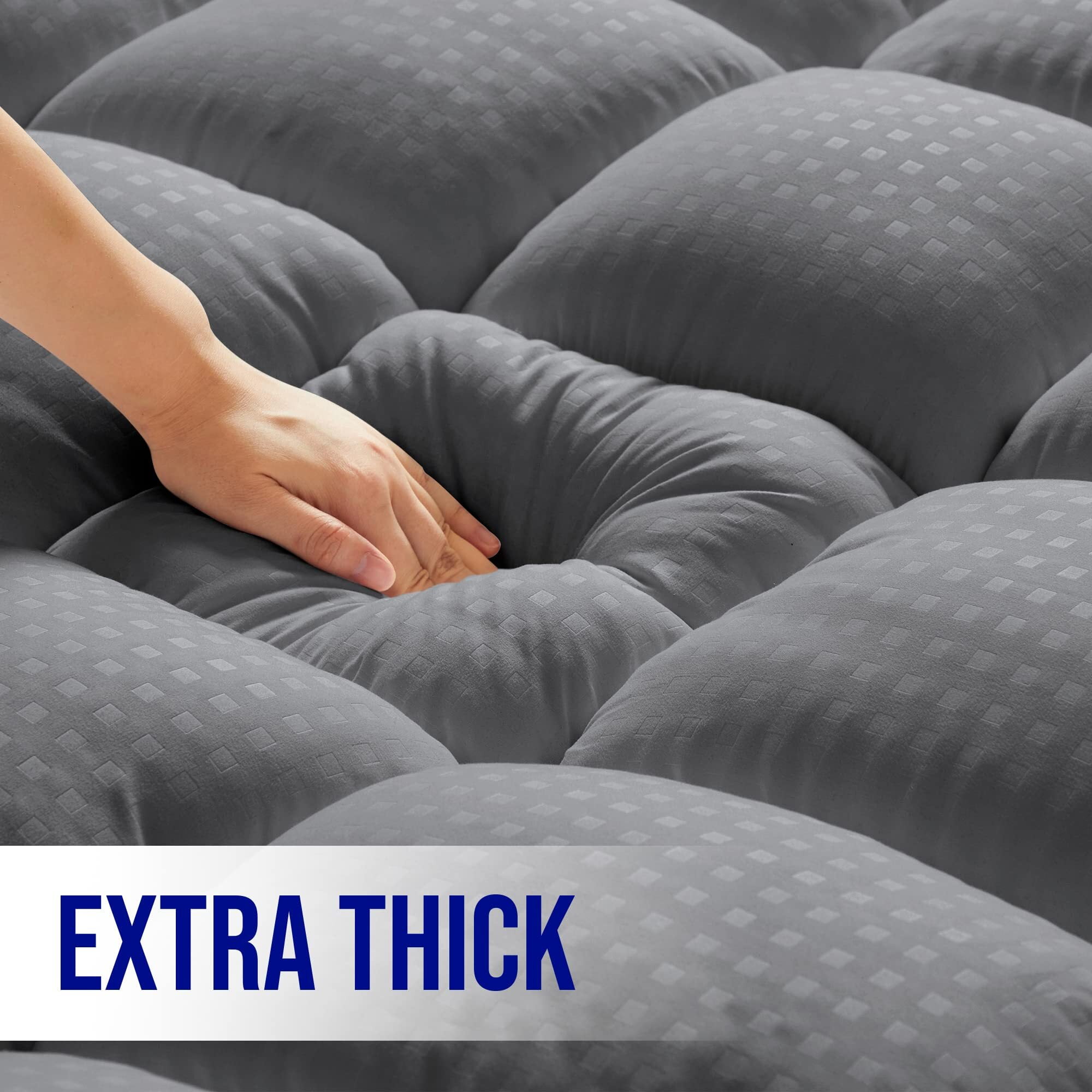 VOUA Extra Thick Cooling Mattress Topper, Deep Pocket 8-21 Inch, Gray ...