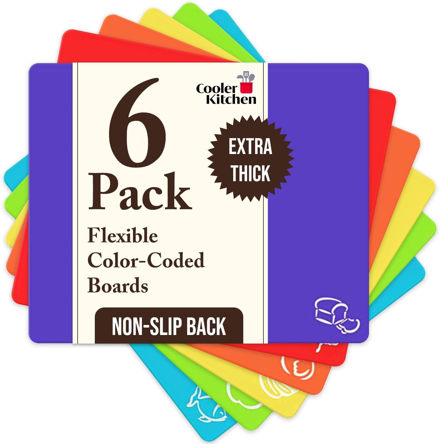 Extra Thick Flexible Plastic Cutting Board Mats with Food Icons & EZ ...