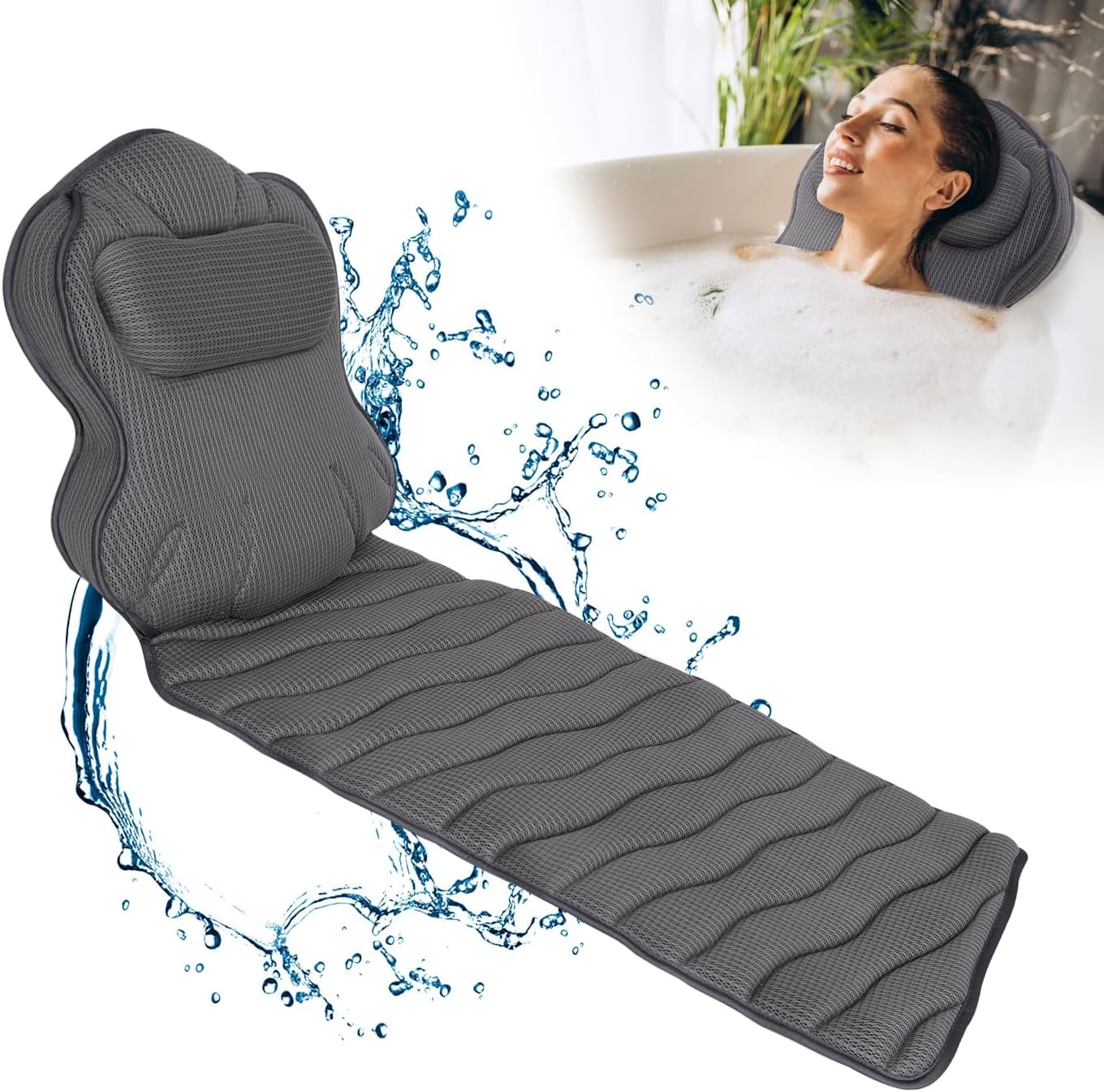 Extra Thick Full Body Bath Pillows for Bathtub- Luxury Bath Cushion for ...