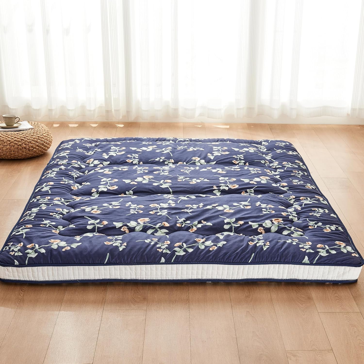 Extra Thick Japanese Floor Futon Mattress - Folding Roll Up Bed Topper Mat for Guest, Lounger ...