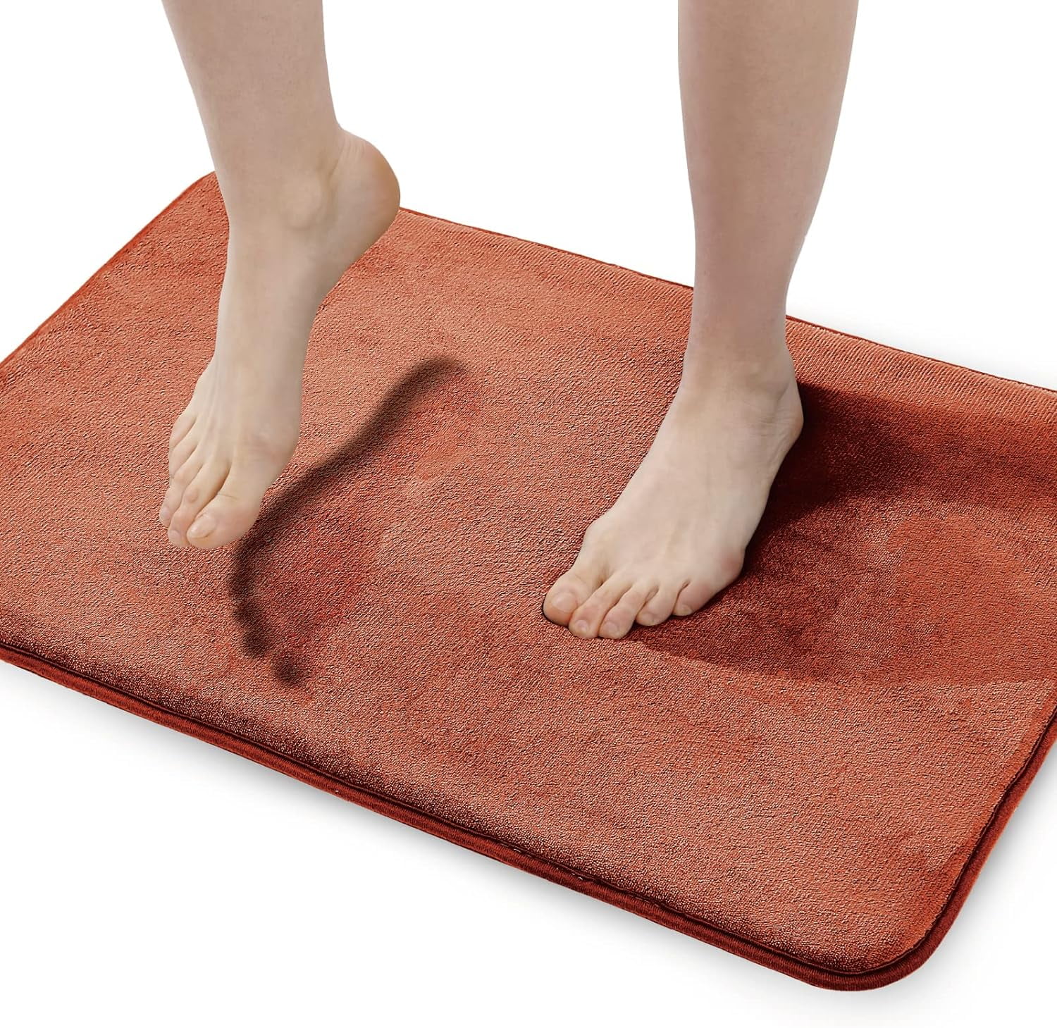 Extra Thick Memory Foam Bath Rug (17x24 Rust) Non Slip Absorbent Super ...