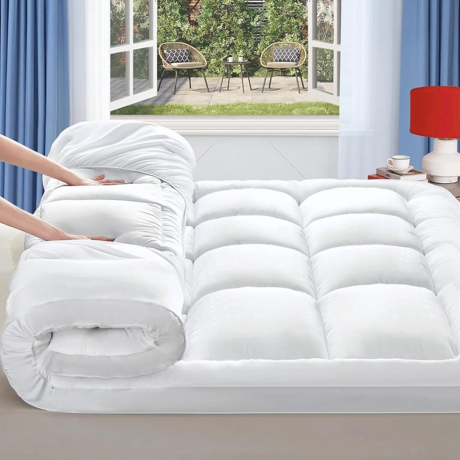 Extra Thick Queen Mattress Topper, Breathable Ultra Soft 1300 GSM Down ...