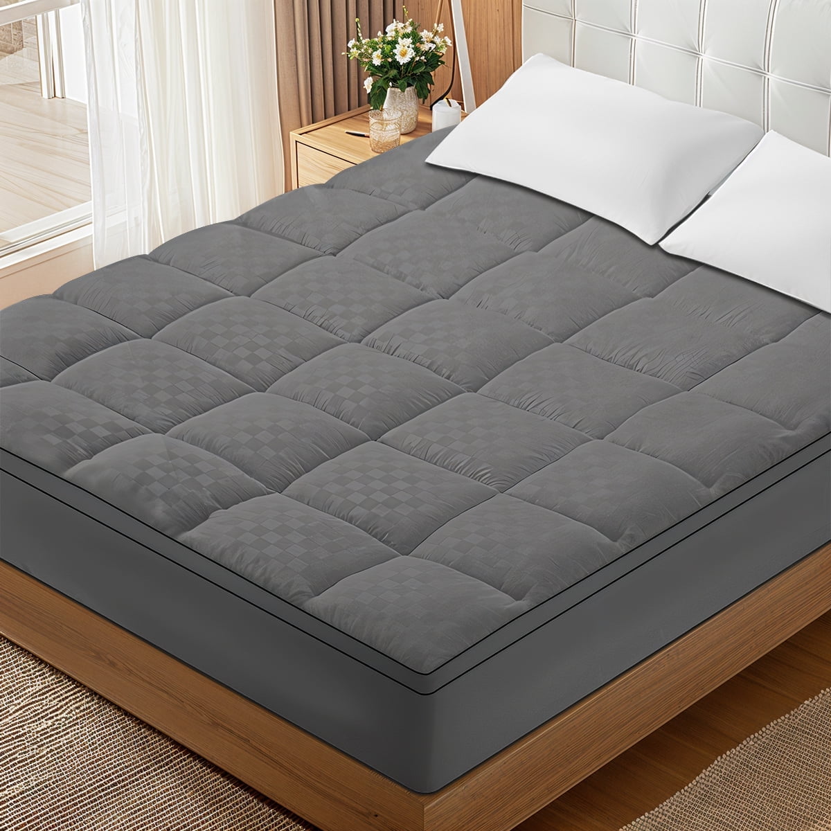VOUA Extra Thick Queen Size Mattress Topper, Cooling Mattress Pad Cover ...